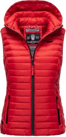 Marikoo Damen Kapuzenweste für den Übergangs Weste mit Kapuze Steppweste B915 [B915-Hasenp-Rot-Gr.XS]