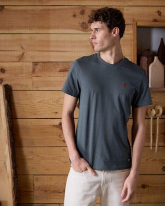 Faguo T-shirt marine gris&eacute; coton recycl&eacute;