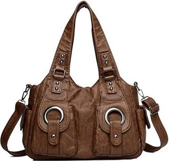 Generic Sac &agrave; bandouli&egrave;re en cuir synth&eacute;tique de couleur unie avec sangle r&eacute;glable, multi-poches, sac &agrave; bandouli&egrave;re clout&eacute; pour voyage, shopping, travail, usa