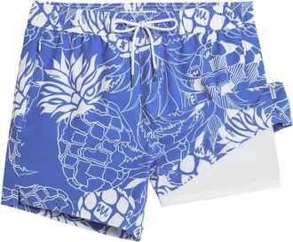 Maamgic Herren Badehose mit Kompression Badeshorts 2 in 1|14cm Innenl&auml;nge Schnelltrocknend l&auml;ssige Swim Shorts Kurz Boardshorts mit Innenhose Rei&szlig;verschlussta