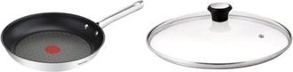 T-fal Duetto Pfanne A70404 | 24 cm | sichere Antihaftversiegelung & Glasdeckel 24 cm, Edelstahlfassung, Spülmaschinenfest, Dampfventil, Thermokunststoffgrif