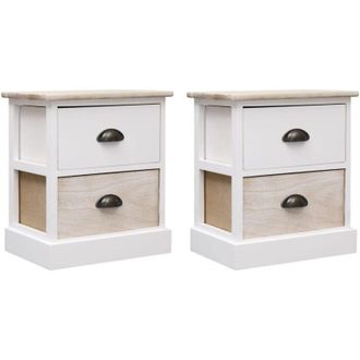 vidaXL 2 pcs Tables de chevet Blanc et naturel 38x28x45 cm Paulownia Vidaxl