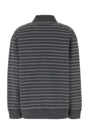 Miu Miu Womens Embroidered Cotton Oversize Polo Shirt Grigiobianco Exterior: Felpe Sweater