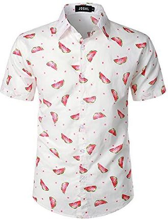 JOGAL Funky Fruit Shirts Chemise hawaïenne à manches courtes pour homme, Pastèque blanche, XXL