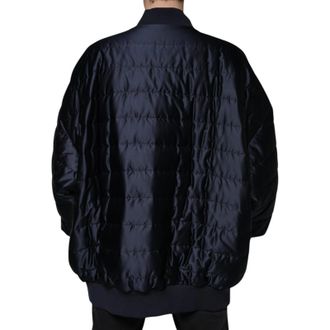 Dolce & Gabbana Mens Dark Blue Quilted Full Zip Bomber Jacket Navy Nylon Lambskin Clothing