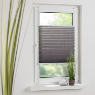 Liedeco Plissee verspannt mit Klemmtr&auml;ger / 45x150 cm (Breite x H&ouml;he) grau/lichtdurchl&auml;ssig Blickdicht stufenlos verstellbar/leichte Innen-Montage ohne Bohren