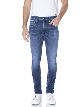 Replay Herren Jeans Anbass Slim-Fit Hyperflex White Shades mit Stretch, Medium Blue 009 (Blau), 38W / 34L