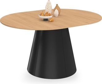 IDMarket Esstisch, rund, ausziehbar, Angele, 4 - 8 Personen, Holzoptik in Buche-Optik, schwarzer Fuß, 110 - 150 cm