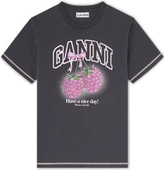 Ganni Femme, Tops, Gris, Taille: 40 FR T-shirt avec des framboises
