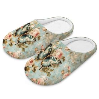 Coloranimal Pantoufles de spa pour femme - Pantoufles dint&eacute;rieur en vrac antid&eacute;rapantes &agrave; bout ferm&eacute;, Papillon rose vintage, 38.5/39.5 EU