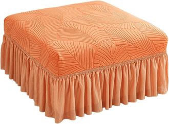 Generic Rechteckige Ottomanbezüge mit Rüschenrock, Weiche Stretch-Fußstütze, Hocker, Schonbezüge mit Blattmotiv, Moderner Möbelschutz für Wohnzimmer und Schla
