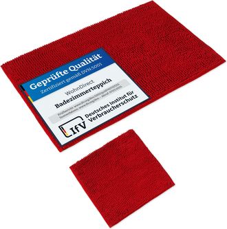 WohnDirect Badematten Set 2 teilig Rot - WC Vorleger (45x45cm), Badematte (70x120cm) - rutschfest waschbar Badezimmerteppich OHNE WC-Ausschnitt