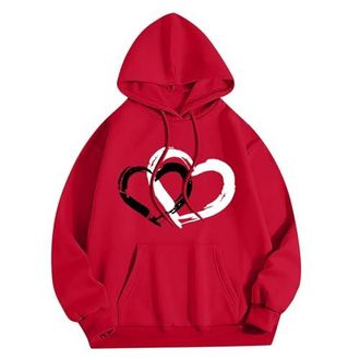 Generic Sweat &agrave; capuche rouge imprim&eacute; Saint-Valentin pour femme, sweat &agrave; capuche pour femme avec poche &agrave; manches longues pour loisirs confortable, coupe ample