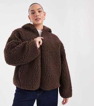 Asos Curve ASOS DESIGN Curve hoodie en imitation peau de mouton &agrave; poils longs marron