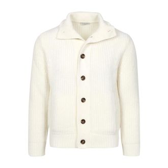 Paolo Pecora Homme, Pulls, Beige, Taille: M Gilet en Mélange de Laine Crème à Côtes