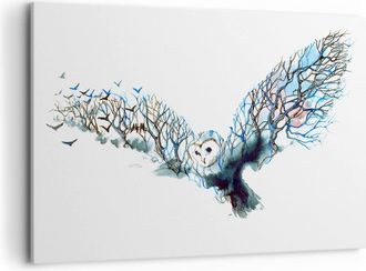 Arttor Bilder auf Leinwand 100x70cm Leinwandbild mit Rahmen Eule wild Wald Flug Groß Wanddeko Bild Schlafzimmer Küche Deko Wandbilder Dekoration Wohnzimmer W