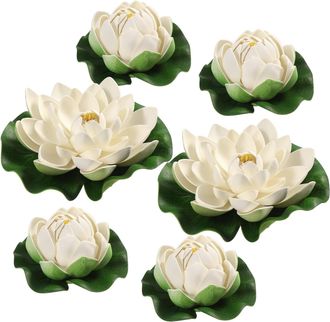BESPORTBLE 6 Stück Seerosen Künstlich Schwimmend: Künstliche Blumen White Lotus Simulation Schwimm Teich Lotus für Dekoration Indoor Outdoor Decor Ornamente, 17 