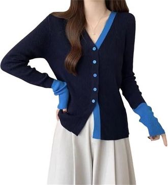 Generic Faux cardigan 2 pi&egrave;ces contrast&eacute; &agrave; col en V pour femme, bleu, Taille Unique