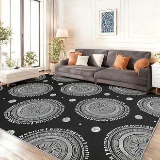 Generic Tapis de Salon 140 x 200 cm, Noir Tapis Lavable &agrave; Poils Courts antid&eacute;rapant Doux, Motif Vintage Traditionnel G&eacute;om&eacute;trique Circulaire, pour Chambre denf