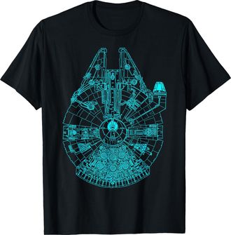 Star Wars Millennium Falcon Blue Outlined Poster T-Shirt