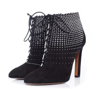 Alaia Black Suede Lasercut Lace-Up Ankle Boots Size 39