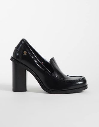 Tommy Hilfiger Leder-Loafer mit Absatz in Schwarz
