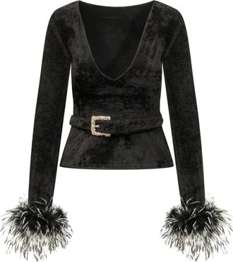 Self Portrait Chenille-Strick-Feder-Top - - Tops - Damen - Schwarzk - M