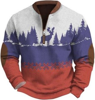 Generic Sweat-shirt pour homme - Pull Père Noël amusant - Imprimé de Noël - Manches longues - Fermeture éclair - Haut de Noël décontracté pour les vacances et