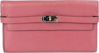 Herm&egrave;s Portemonnaie - Hermes Pink Leather Palladium Leather Kelly Wallet - Gr. unisize - in Rot - f&uuml;r Damen