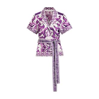 Dolce & Gabbana Maiolica Seidenhemd Wei&szlig;/Lila Druck - - Blouses & Shirts - Damen - Mehrfarbig - S