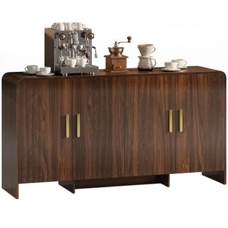 HOMCOM Buffet cuisine - HOMCOM - 4 portes &agrave; fermeture douce, 4 compartiments et bords arrondis - MDF - 152x40x80cm - noyer