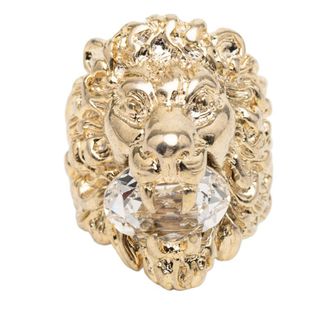 Gucci Gold Plated Crystal Lion Head Ring