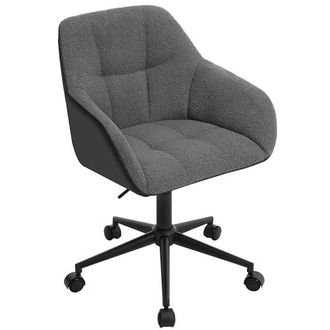 Woltu Chaise Bureau Ergonomique, Chaise Coiffeuse, Pivotant, Siège Rembourré, PU+Bouclette, Gris foncé+Noir BS175szdg