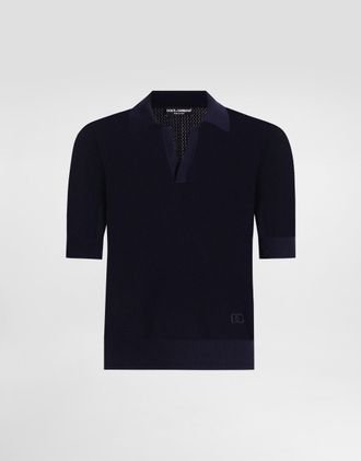 Dolce & Gabbana Micro-pattern Cotton Polo Shirt - Mann Strickwaren Blau 52