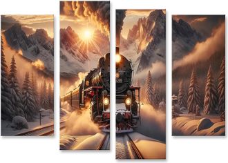 Islandburner Bild auf Leinwand Dampflok in Schneelandschaft bei Sonnenuntergang Bilder Wandbilder Poster