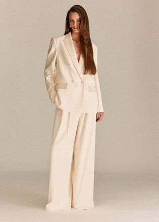 Mango Pantalon palazzo avec ceinture en satin &eacute;cru - Femme - 40 - MANGO