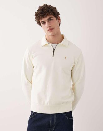 Polo Ralph Lauren Pull en coton &agrave; logo embl&eacute;matique et demi-fermeture &eacute;clair - Cr&egrave;me-Neutre
