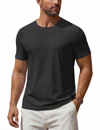 Coofandy Sport T-Shirts Herren Funktionsshirt Kurzarm Sommer Laufshirt Retro Kariertes Gym Tshirt Fitness Trainingsshirt Schwarz 3XL