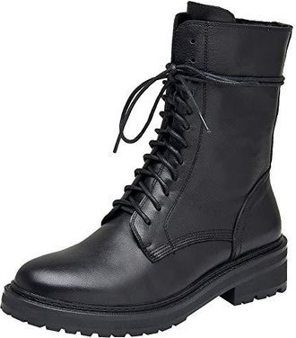 Rismart Femme Bottes de Motard Cuir Mi-mollet Classique Combat Chaussures SN02932(Noir,38.5 EU)