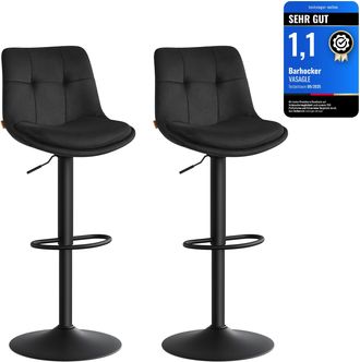 Vasagle Barhocker 2er Set, Barst&uuml;hle h&ouml;henverstellbar, drehbare K&uuml;chenhocker, Samt, mit R&uuml;ckenlehne und Fu&szlig;st&uuml;tze, Esszimmer, Theke, Stahl, tintenschwarz LJB1