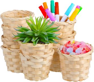 Cabilock K&ouml;rbchen 10 St&uuml;cke Miniatur Rattan Korb Panier Osier Rond Blumentopf Geflochten Pflanzkorb Obstkorb Mini Weidenkorb Aufbewahrungskorb Landhaus Deko K&ouml;