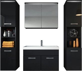 Badplaats Badplaats - Badezimmer Badm&ouml;bel-Set Paso xl led 80cm Waschbecken Hochglanz s