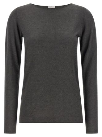 Brunello Cucinelli Cashmere-Silk Knit Sweater - Gray