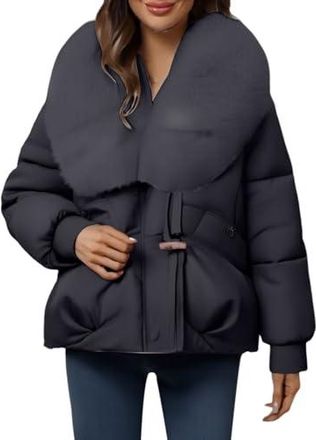 Generic Vestes imperméables légères avec capuche en fourrure grande taille, vestes dhiver pour femmes, manteau thermique rembourré coupe-vent avec poches, par