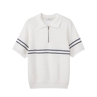 Dunst Homme, Tops, Blanc, Taille: M Polo Maille Ray&eacute; avec Demi-Fermeture &Eacute;clair