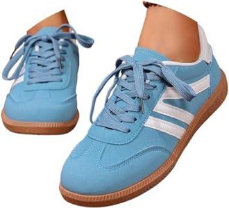 Minetom Sneakers Femmes Suède Épissage Baskets Mode Chaussures Décontractées Simples pour Marcher Courir Fitness D2 Bleu 41 EU