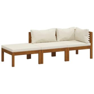 vidaXL Vidaxl - Salon de jardin 3 pcs avec coussin cr&egrave;me Bois dacacia solide