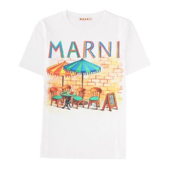 Marni Bar Postcard Print T-Shirt - - Tops - Damen - Wei&szlig; - S