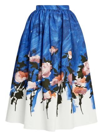 Erdem jupe froncée à fleurs - Bleu