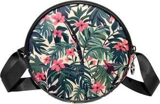 Generic Sac &agrave; bandouli&egrave;re rond pour femme, motif floral rose, petit sac &agrave; bandouli&egrave;re avec fermeture &eacute;clair, bretelles r&eacute;glables, sac &agrave; main rond d&eacute;contract&eacute; 